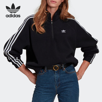 Adidas/阿迪达斯正品三叶草女子半拉链加绒套头运动卫衣 GN2864