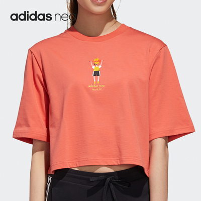 Adidas/阿迪达斯正品 NEO女子印花透气运动短款半袖T恤GP8573