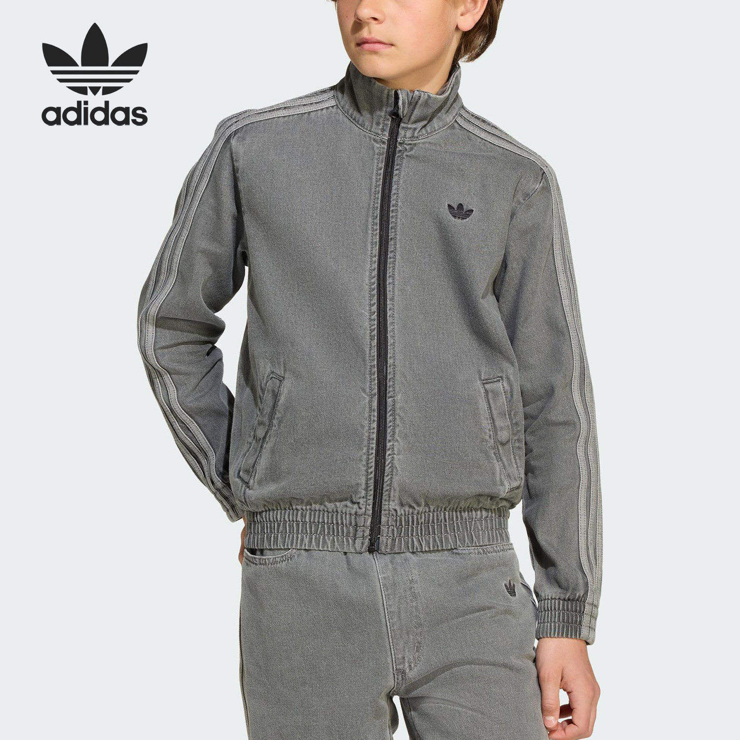 Adidas/阿迪达斯正品三叶草大童运动牛仔立领休闲日常外套JV7801