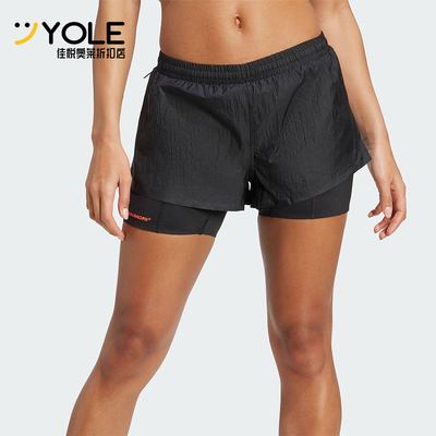 Adidas/阿迪达斯正品2025秋季款女士训练二合一跑步短裤JY4086