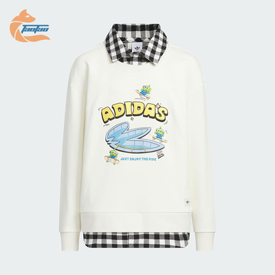 Adidas/阿迪达斯正品三叶草儿童假两件格经典纹领新款卫衣KF7346