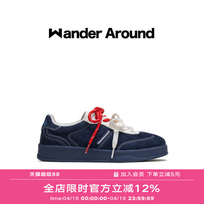 Wander around2025秋季新款藏青拼色厚底增高休闲鞋复古德训鞋女