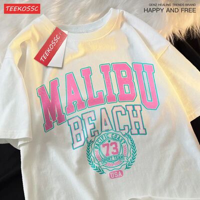 Malibu Beach Simple Letter Printing Print Men Women Top Fash