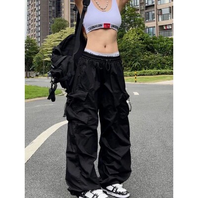 Y2K Parachute Black Pants Women Hippie Streetwear Oversize P