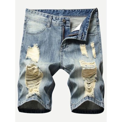 Retro Ripped Men's Denim Shorts Streetwear Hip Hop High Stre
