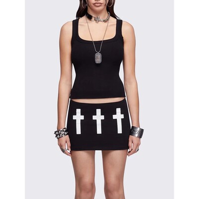 Summer Black Cross Letter Print Low Waist Mini Gothic Punk P