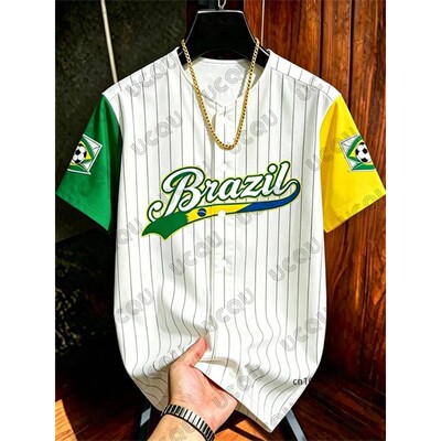 2026 Summer New Stripe Brazil Flag Print Blouse Women Street