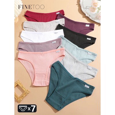 FINETOO 7Pcs Cotton M-3XL Striped Underwear Women's Breathab