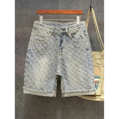 High Street Trendy Ripped Denim Shorts for Men, Plus Size, A