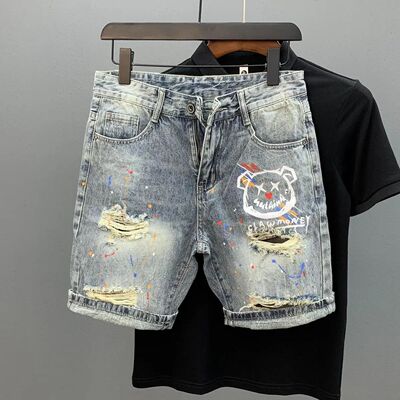 Men's Short Jeans Pants Hip Hop Ripped Multi Color Male Deni
