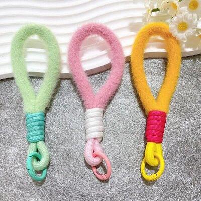 1Pcs Colored Plush Phone Strap Short Wrist Strap Hanging