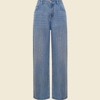 【设计总监然姐】-「流光青霭」烫钻薄款阔腿牛仔裤LH-5STP3105