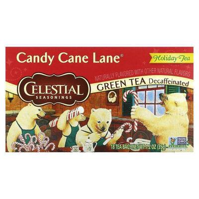斯乐,Holiday Green Tea, Candy Cane Lane, Decaffeinated, 18 T