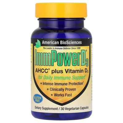 American Biosciences,ImmPower D3，AHCC和维生素D3，30粒素食胶