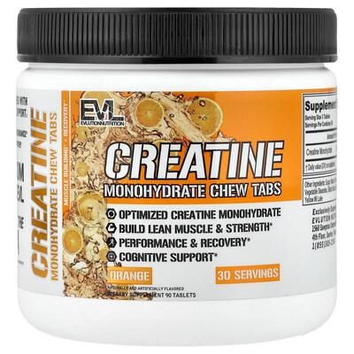 EVL,Creatine Monohydrate Chew Tabs, Orange, 90 Tablets
