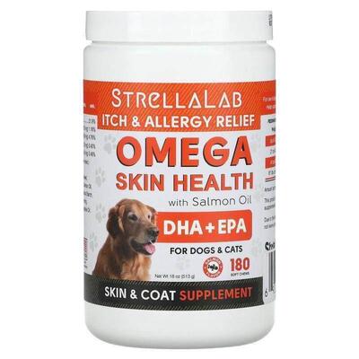 StrellaLab,Omega 鲑鱼油皮肤健康配方，猫狗专用，鲑鱼味