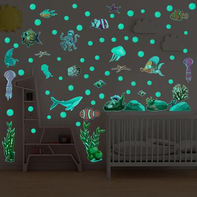 蓝色海底世界夜光贴纸 AFG3358夜光墙贴蓝色海洋生物墙贴