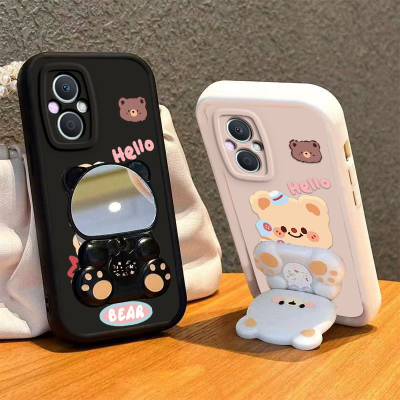 适用OPPOA96手机壳小熊支架OPPO新款A96 5G套OPA/OPPA镜子A965G软硅胶OPP0PP0PPO全包PPOA/OPOA防摔OPOPA男女