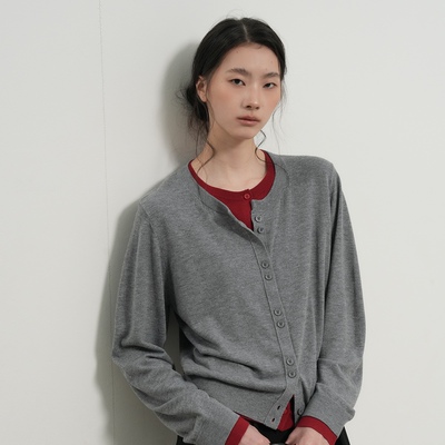 【现】GENERAL IDEA  双层叠搭假两件混纺柔软圆领针织开衫