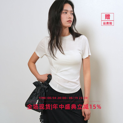 【现】General idea 韩国正品扭褶立体廓形修身混纺圆领T恤