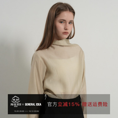 【现】GENERAL IDEA 韩国正品光泽围巾领高级感雅致长袖衬衫