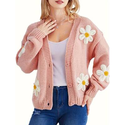 Women Crochet Flower Cardigan V-neckV领钩花开衫