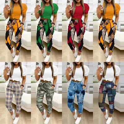 Women's Camo Print Drawstring Waist Cargo Pants, Casual