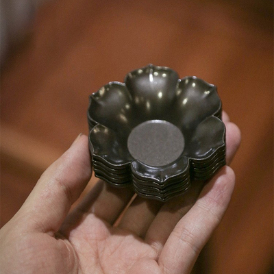 仿古做旧六瓣莲花合金杯托日式茶碟茶杯垫茶具配件茶托茶道零配