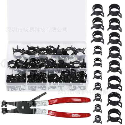 跨境90pcs盒装 65锰钢日式卡箍燃油管夹10-21mm组合套装配管束钳