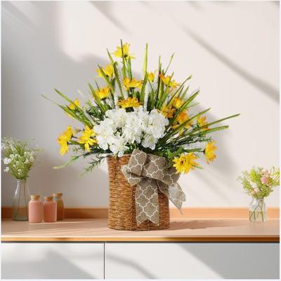 前门花环门挂篮悬挂奶油绣球花春花卉人造春夏花篮挂饰家居装饰品