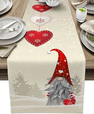 Christmas Snowflakes Gnome Linen Table Runners Dresser Scarv