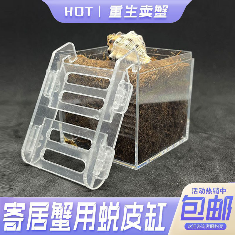 寄居蟹蜕皮缸内置迷你隔离桶防打扰爬宠助脱皮亚克力箱养蟹套餐盒