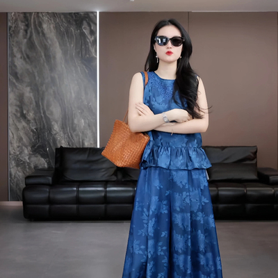 【始夏】徐淼淼早春“清和昼景”新中式非遗老缎香云纱裙裤W2239