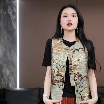 【风苒】徐淼淼春夏素衣清欢32姆米桑蚕丝织金全丝唐锦上衣BM2487