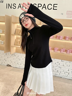 秋款女生卫衣新品长袖半拉链立领修身磨毛打底衫暖暖慕斯毛衣衫