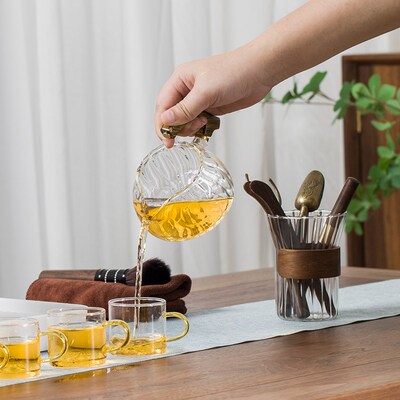 晟窑采莲少女玻璃懒人自动茶具套C装家用功夫茶杯磁吸茶壶泡茶神