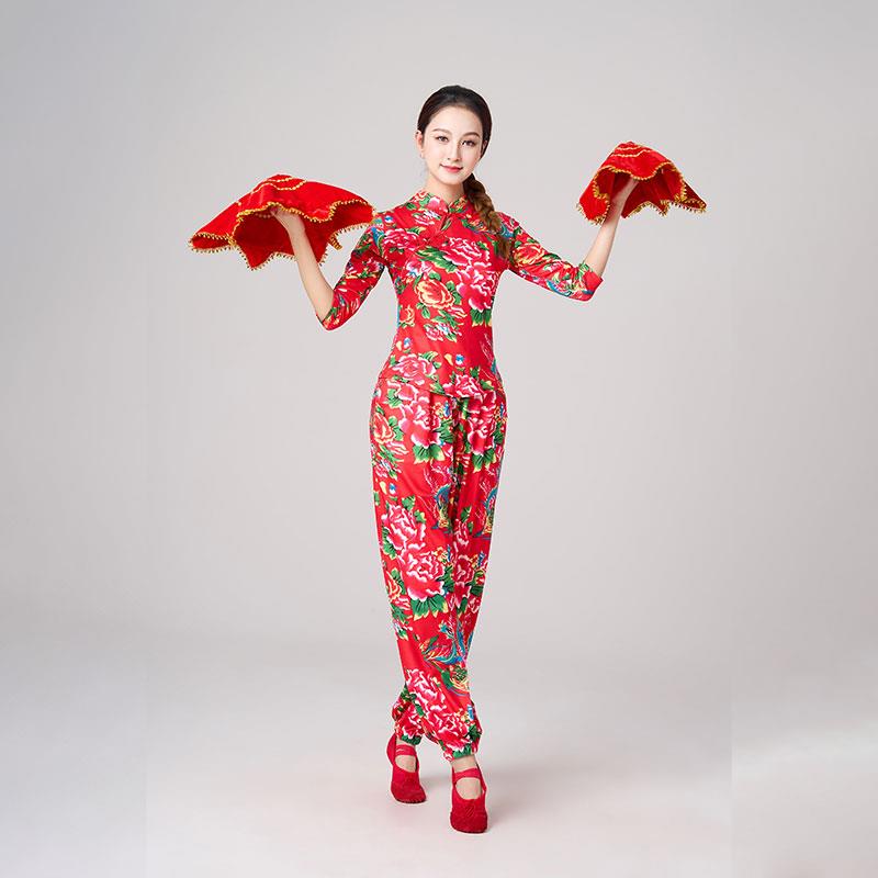 新款广场舞服装东北大花布民族风秧歌服套装女喜庆舞蹈服二人转演