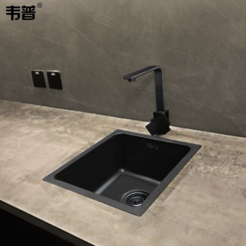 新品黑色纳米吧台迷你p小水槽单槽套餐304不锈钢厨房阳台小水池洗
