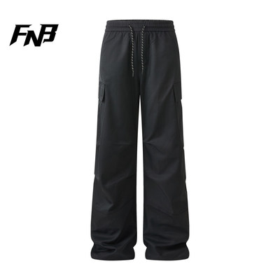 FNB2026年新款美街头工装风黑色直筒休闲裤男女抽绳口袋户外长裤