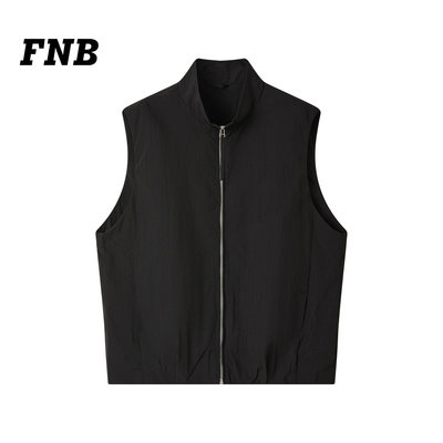 FNB2026夏季机能风立领拉链马甲男女同款黑色无袖背心极简百搭