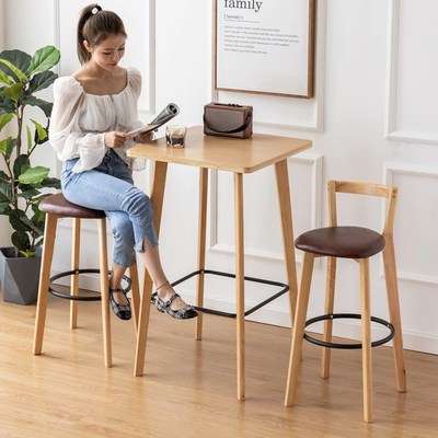 方形实木吧台桌家用m阳台高台桌靠墙商用高脚桌奶茶店休闲桌椅组