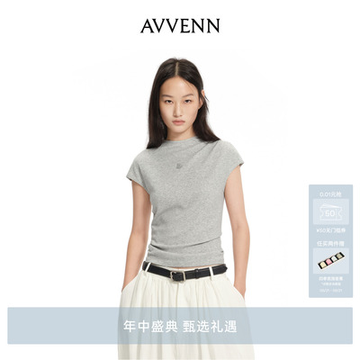 AVVENN小飞袖后背分割线胸口绣花短袖T恤 AK31001510
