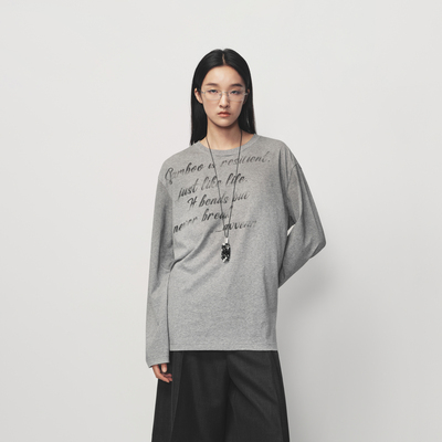 AVVENN渐变标语印花松弛感长袖T恤AK11001508