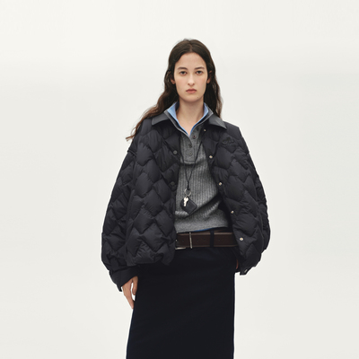 AVVENN设计师款羽绒服衬衫轻薄菱格宽松AL90502816