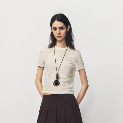 AVVENN透感提花短袖上衣时髦百搭AK11001503