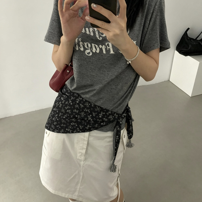 meet up studio-双层流苏披肩韩国面料显瘦短袖T恤(配披肩)51310