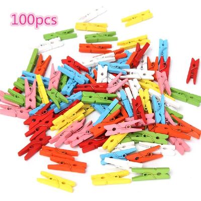极速100 Pcs/Set 25mm Mini 7 Colors Mixture Wooden CWraft Peg