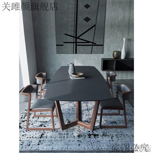 新品2022新款【高品质】北w欧火烧石餐桌椅组合 现代简约家用小户