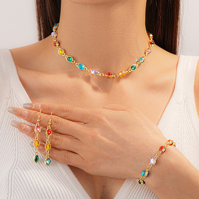 中古风树脂椭圆耳环手链项链套装