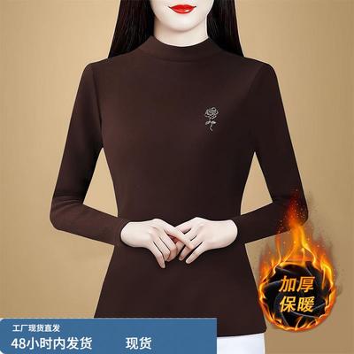 半高领品牌双面德绒打底衫女士正品高档贵夫人洋气加厚一体绒上衣
